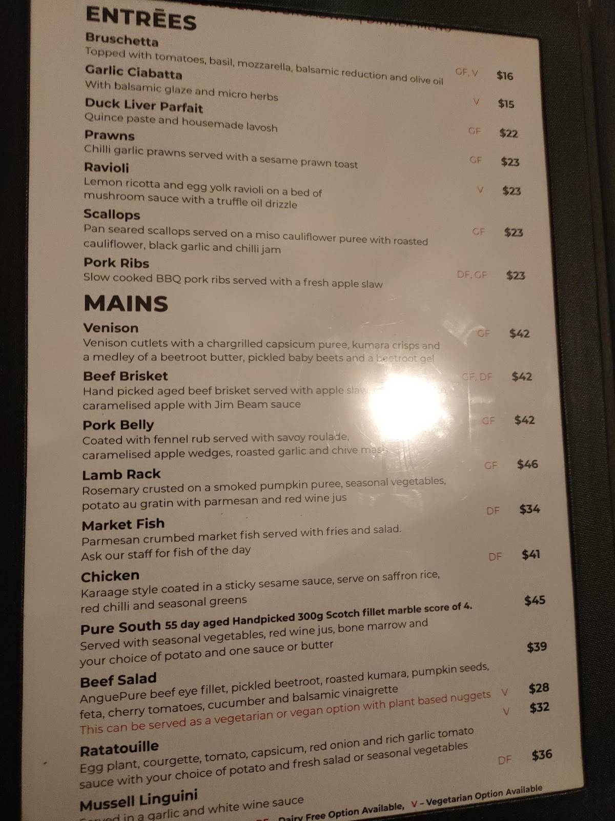 Menu at Aberdeen on Broadway restaurant, Palmerston North