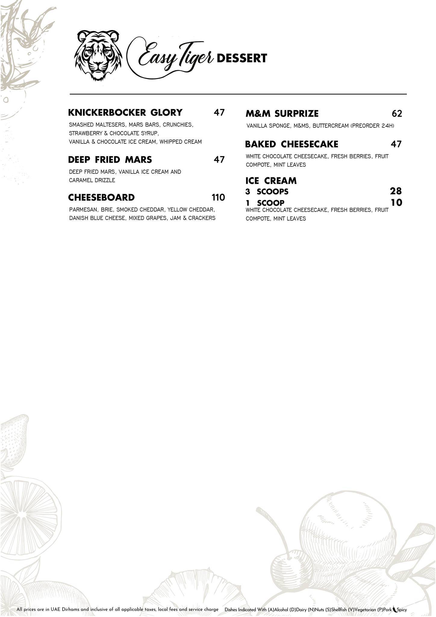 Menu at Easy Tiger pub & bar, Abu Dhabi, Al Ain Palace Hotel - W ...