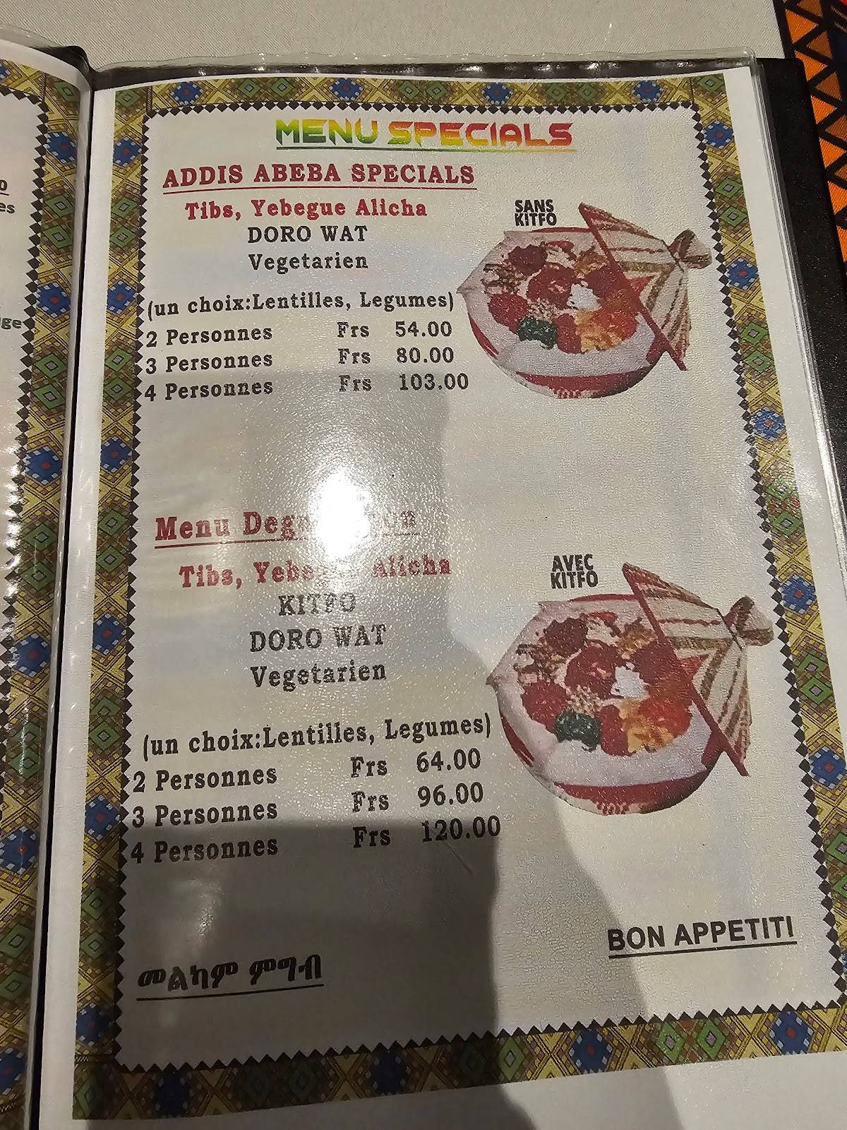 Menu da Addis Abeba, Ginevra