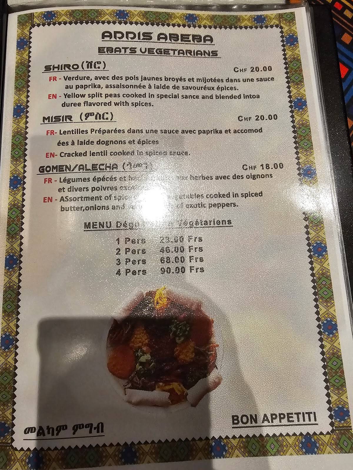 Menu da Addis Abeba, Ginevra