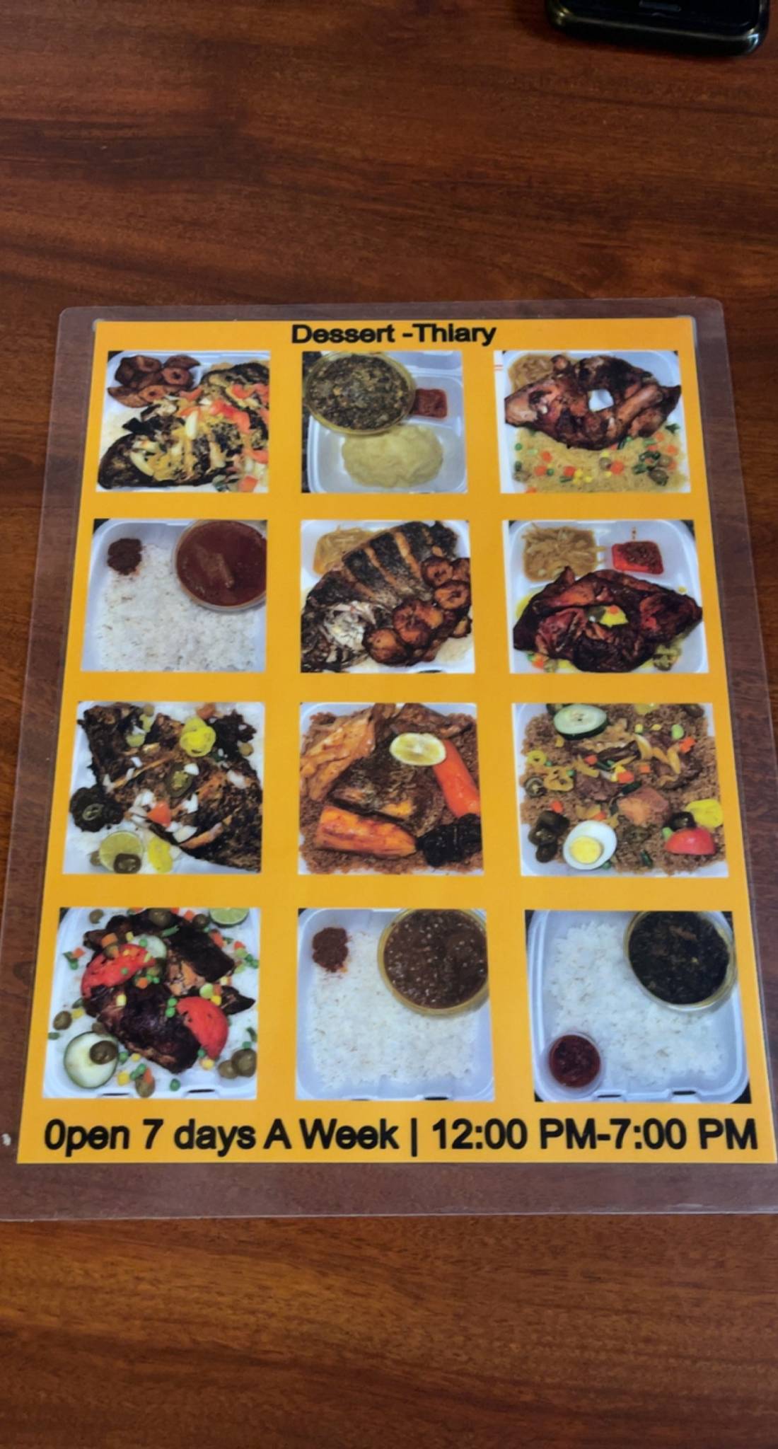 Menu at African Restaurant, Memphis