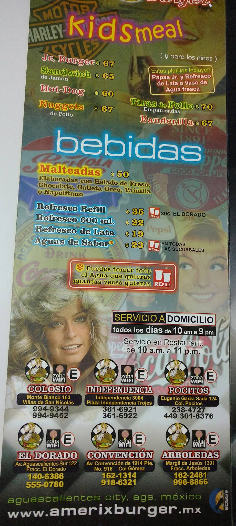 Carta del restaurante Amerix Burger Árboledas, Aguascalientes