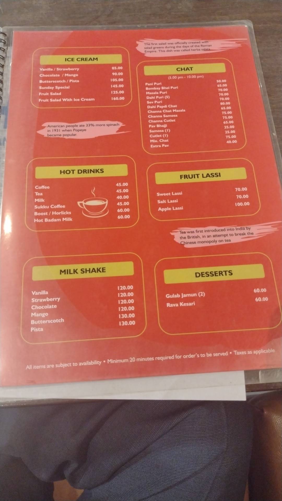 Menu at Akshaya Bhavan, Chennai, 2