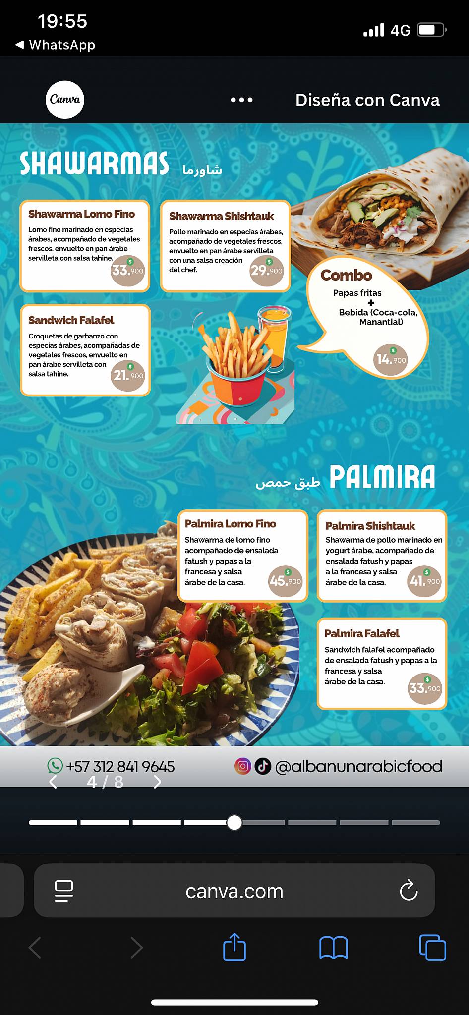 Carta del restaurante Al Banun Arabic Food, Bogotá