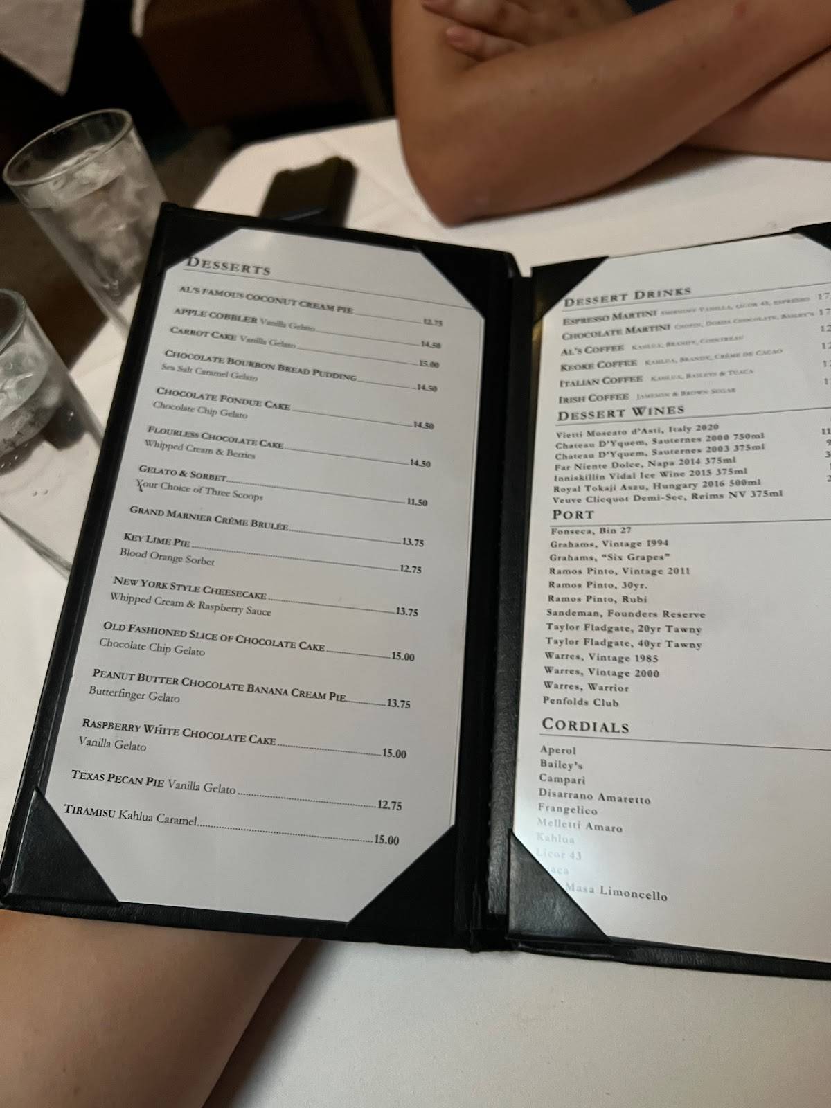 Menu at Al Biernat's Oak Lawn steakhouse, Dallas
