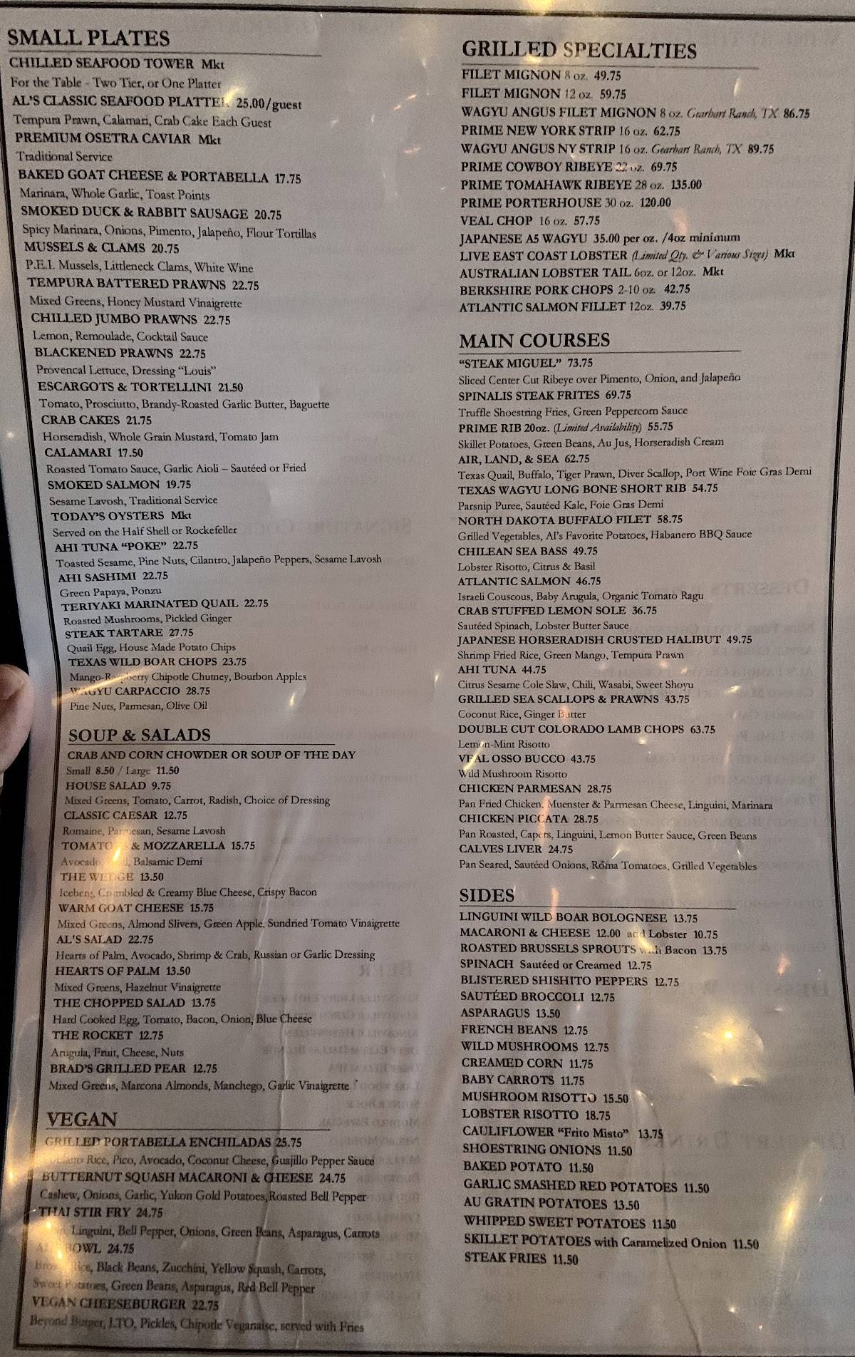 Menu at Al Biernat's Oak Lawn steakhouse, Dallas