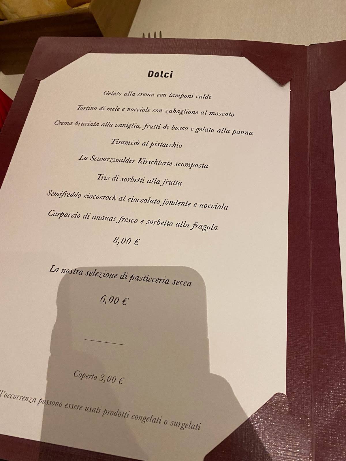 Menu da Al Camin ristorante, Cortina d'Ampezzo, Localita Alvera