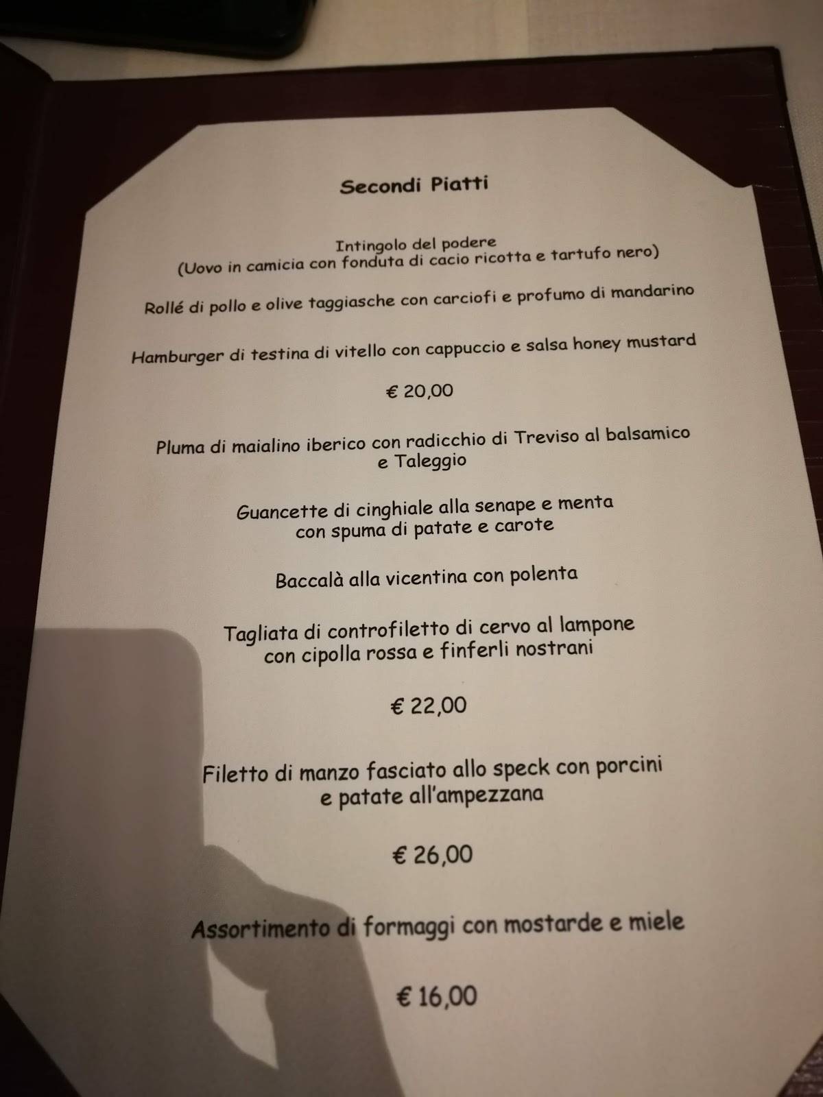 Menu da Al Camin ristorante, Cortina d'Ampezzo, Localita Alvera