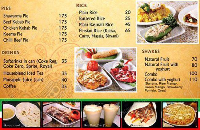 Menu at Al Farsi restaurant, Makati