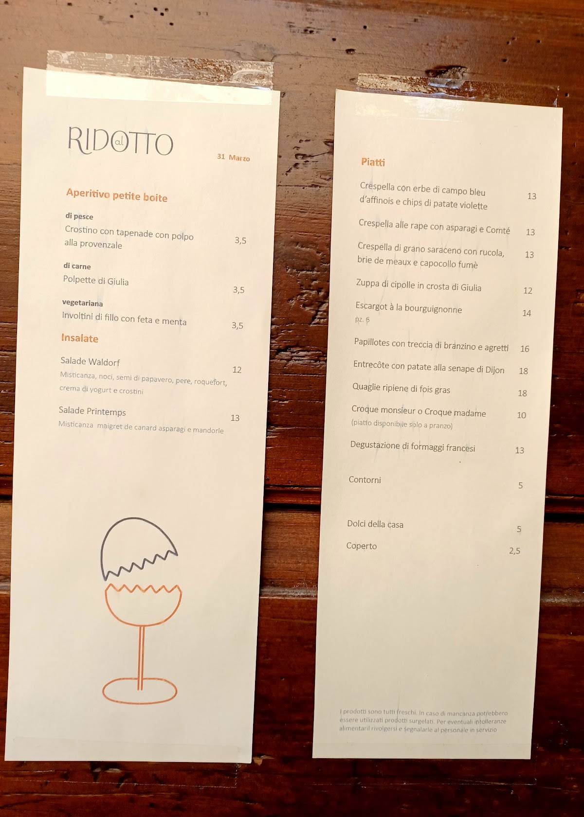 Menu da Al Ridotto ristorante, Mantova