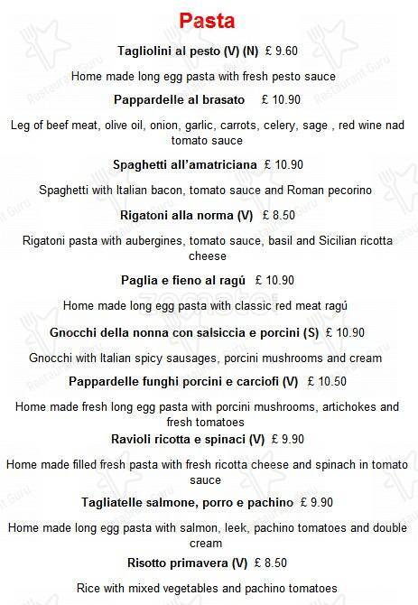 Menu at Al Volo restaurant, London