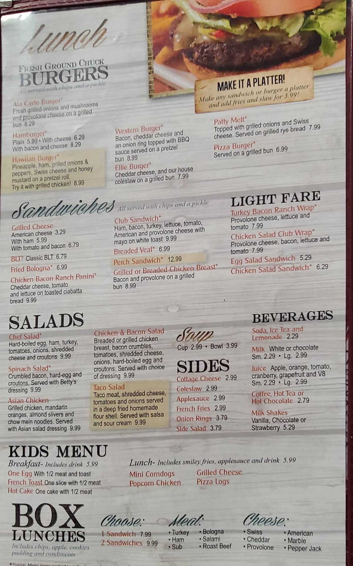 Menu at Ala Carte Café cafe, Port Clinton