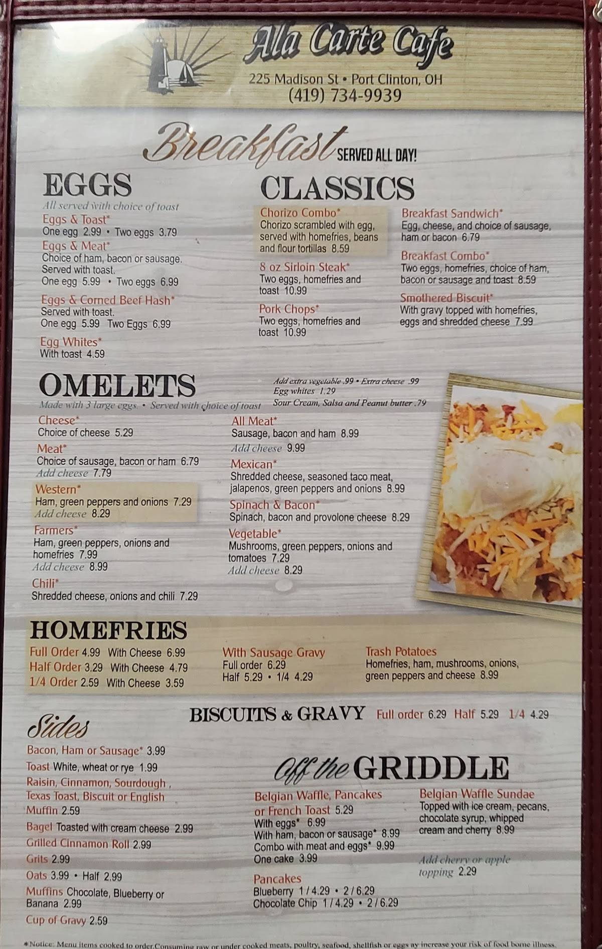 Menu at Ala Carte Café cafe, Port Clinton