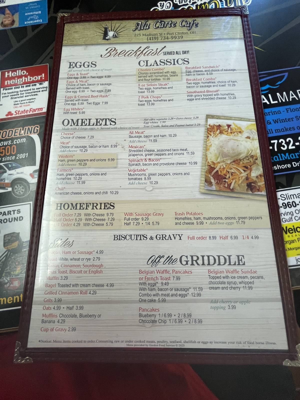 Menu at Ala Carte Café cafe, Port Clinton