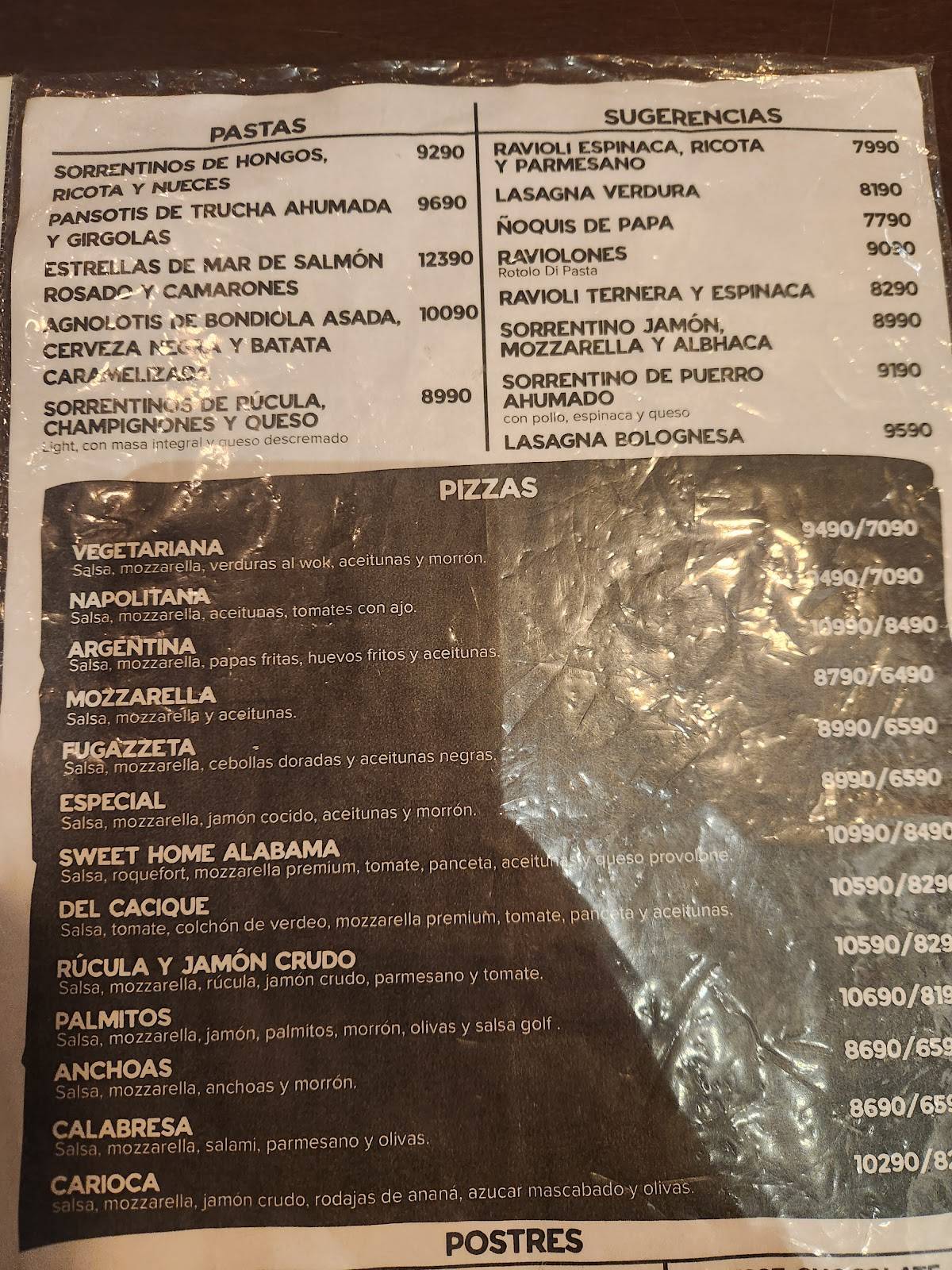 Carta de Alabama Restobar, Río Tercero
