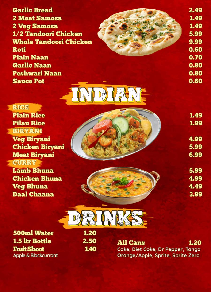 Menu at Aladdins restaurant, Bristol
