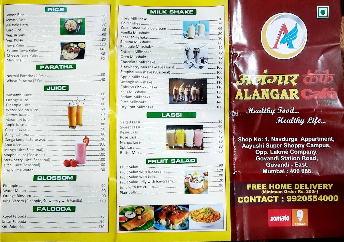 Menu at Alangar Cafe, Mumbai