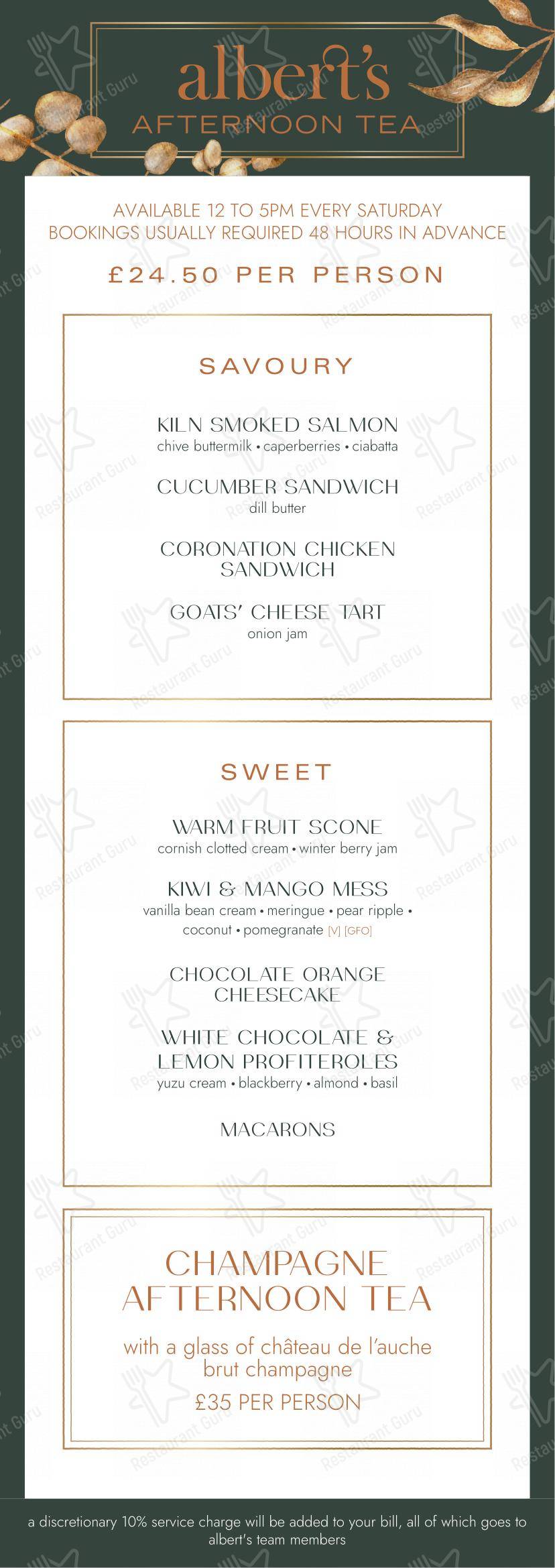 Menu at Albert’s Didsbury Restaurant & Bar, Manchester