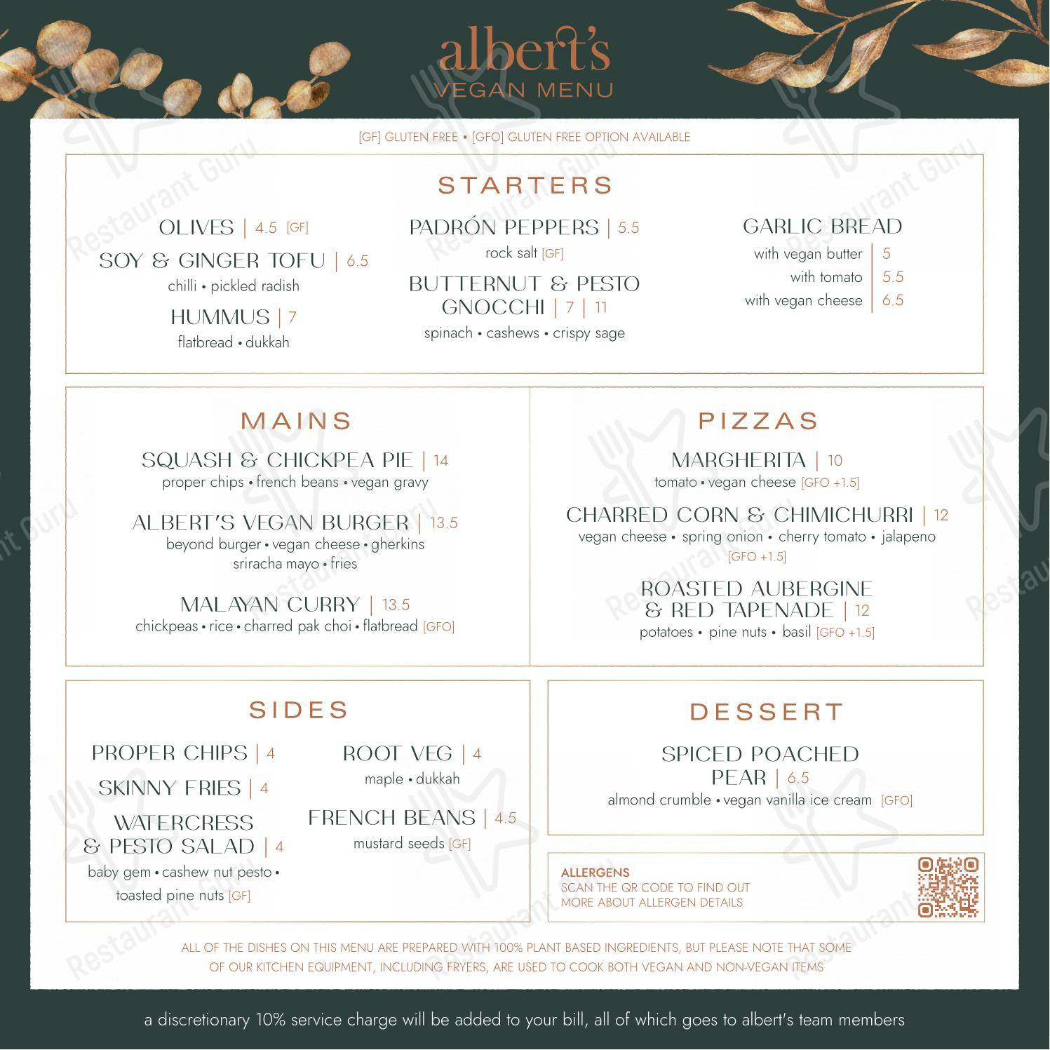 Menu at Albert’s Didsbury Restaurant & Bar, Manchester