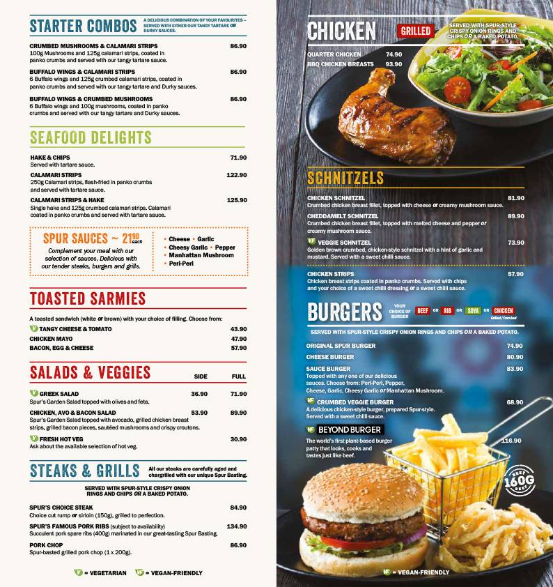 Menu at Albuquerque Spur Steak Ranch restaurant, Potchefstroom
