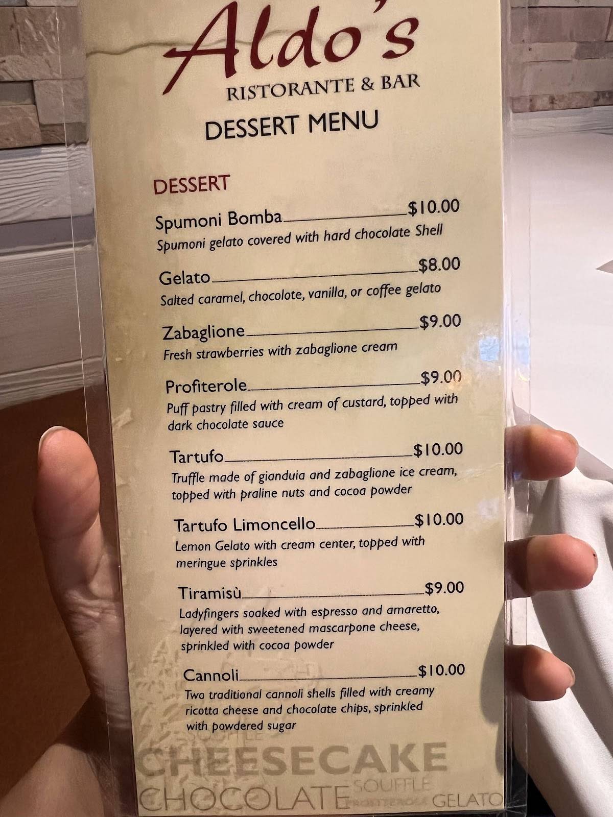 Menu at Aldo's Ristorante & Bar, Los Gatos, S Winchester Blvd