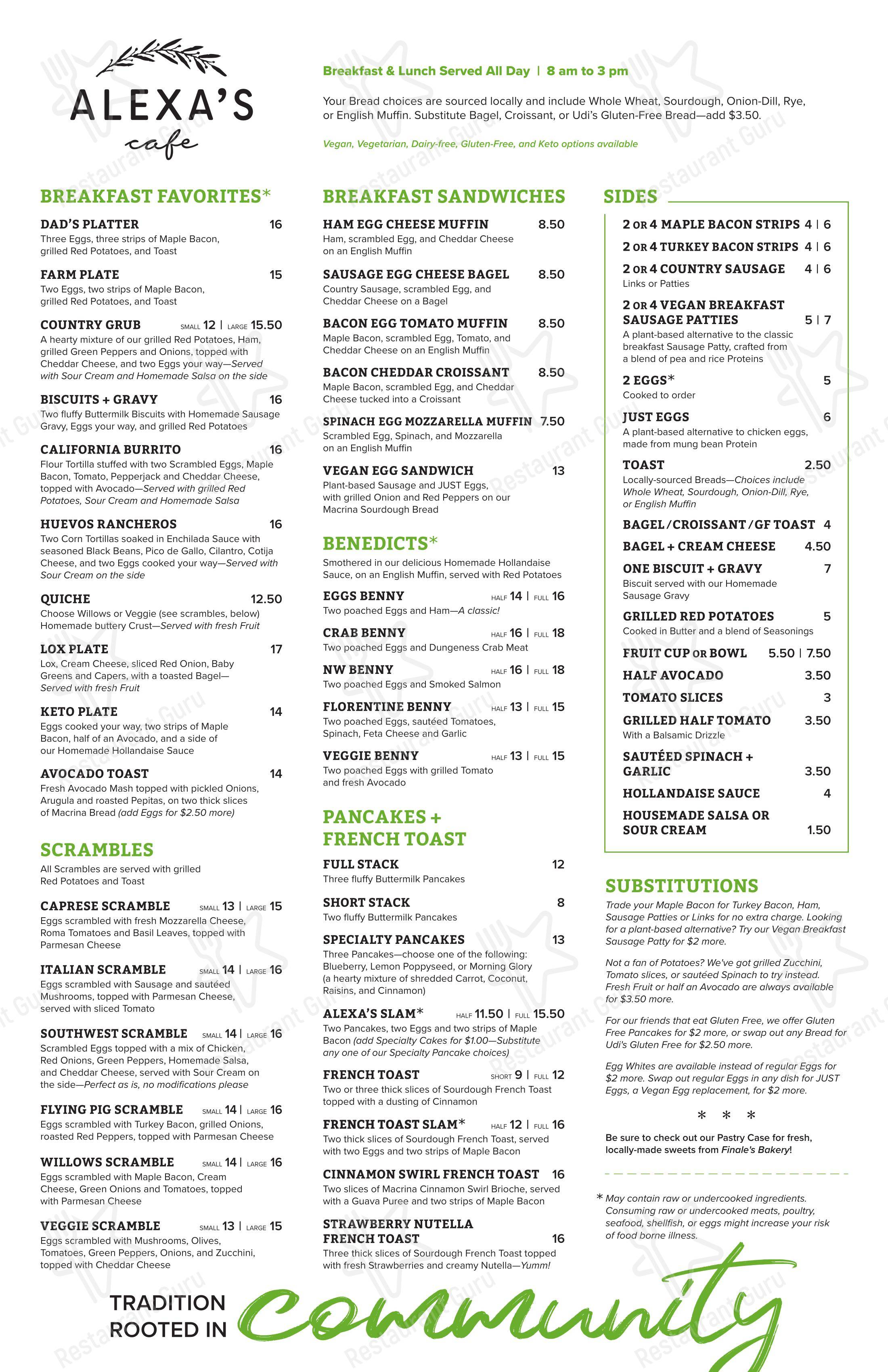 Menu at Alexa's Cafe & Catering, Bothell