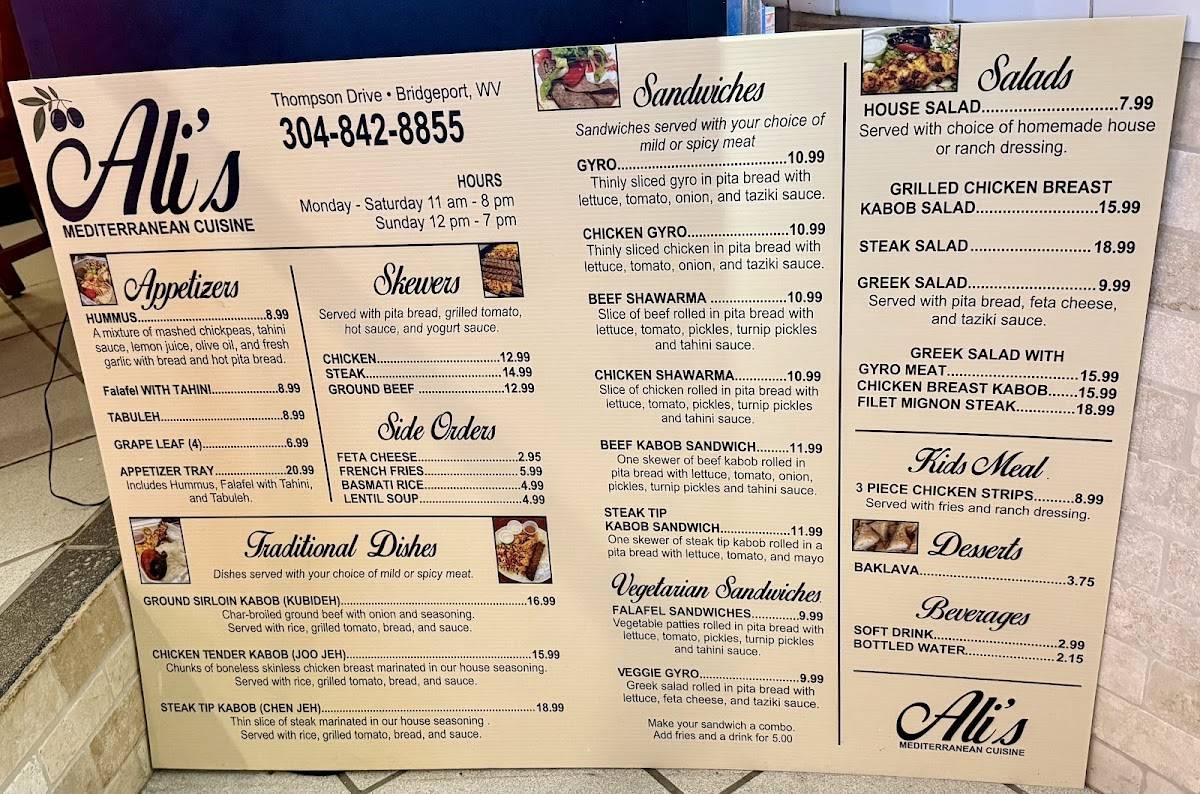 Menu at Ali's Mediterranean restaurant, Bridgeport, Holiday Plaza ...