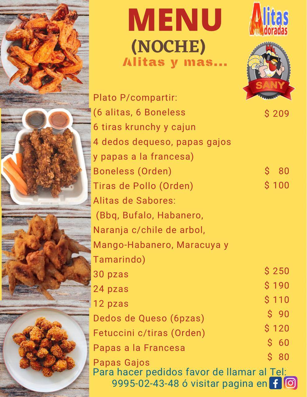 Carta del restaurante Alitas Doradas Sany, Merida