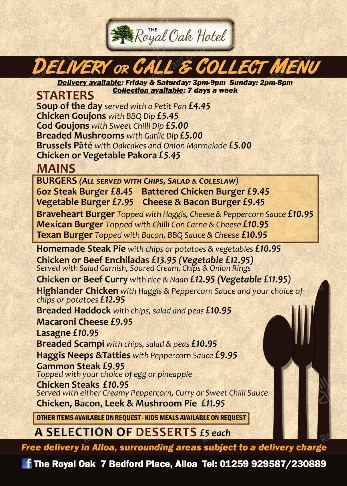 Carta del pub y bar Royal Oak Alloa, Alloa