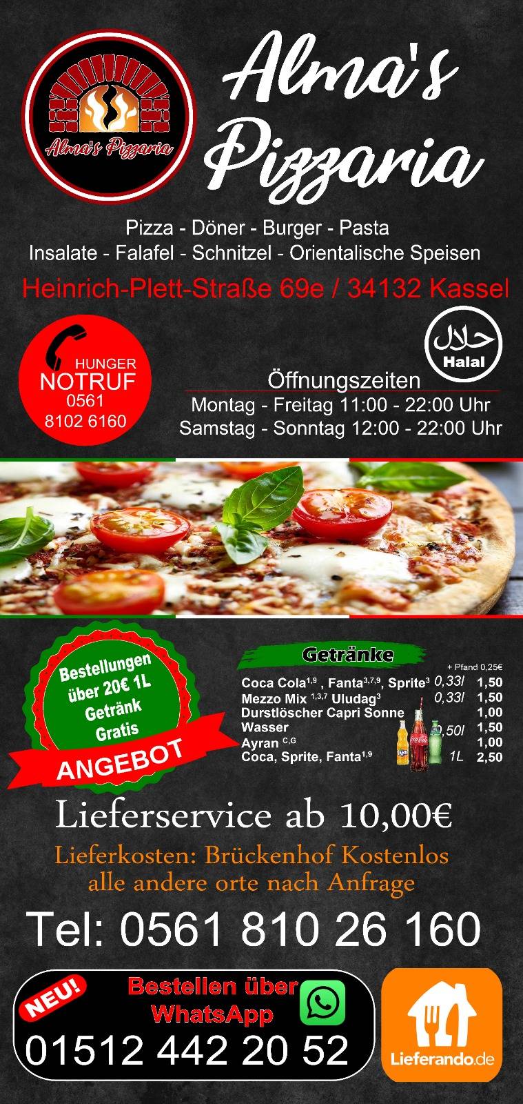 Speisekarte von Alma's Pizza & Dönerladen, Kassel