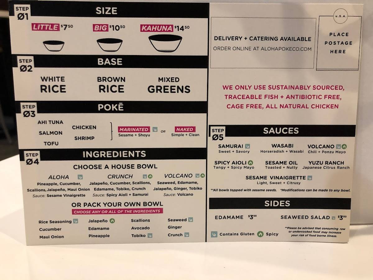 Menu at Aloha Poke Co. pub & bar, Naperville