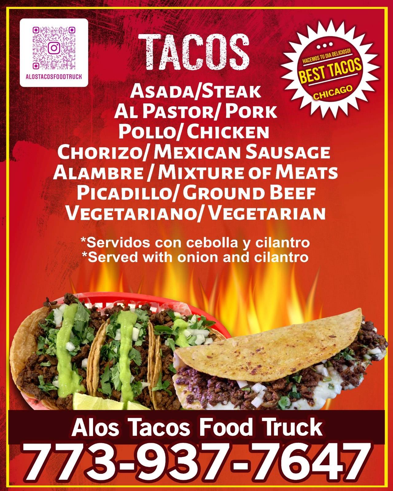 Menu at Taco Truck restaurant, Chicago, S Ashland Ave