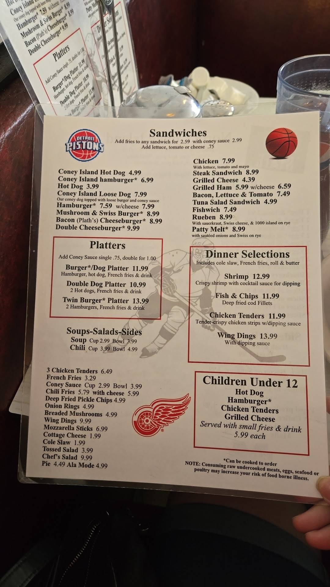 Menu at North Coney Island restaurant, Alpena