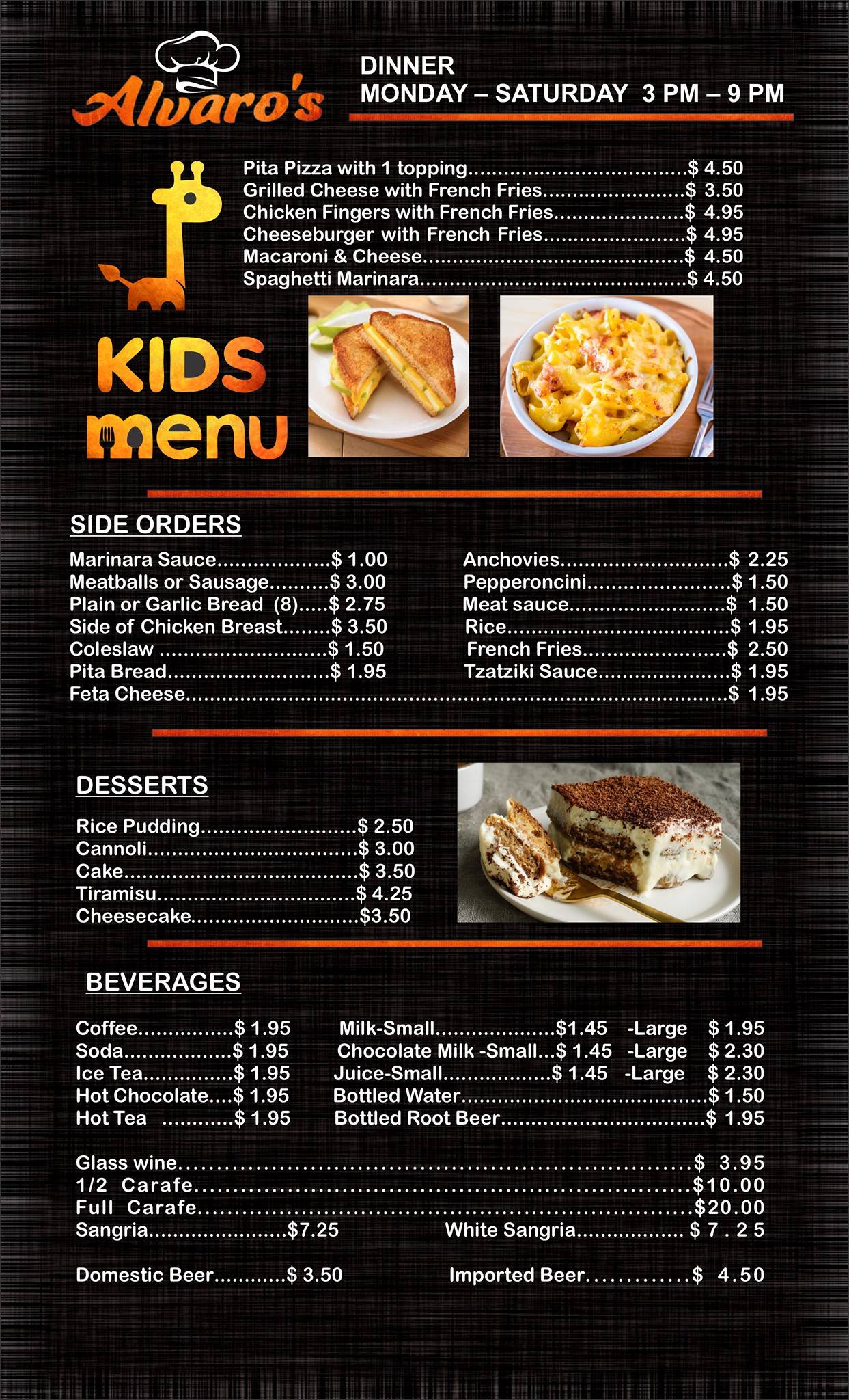 Menu at Alvaro's Family Restaurant, North Port