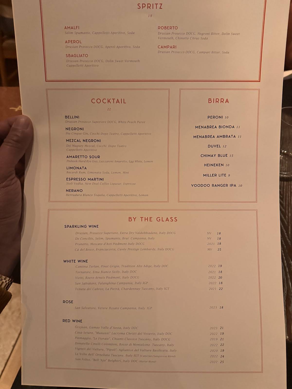 Menu at Amalfi restaurant, Las Vegas, Las Vegas Blvd S