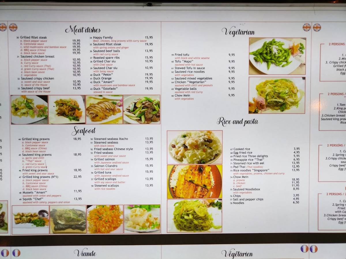 Menu at Amani restaurant, Costa Adeje