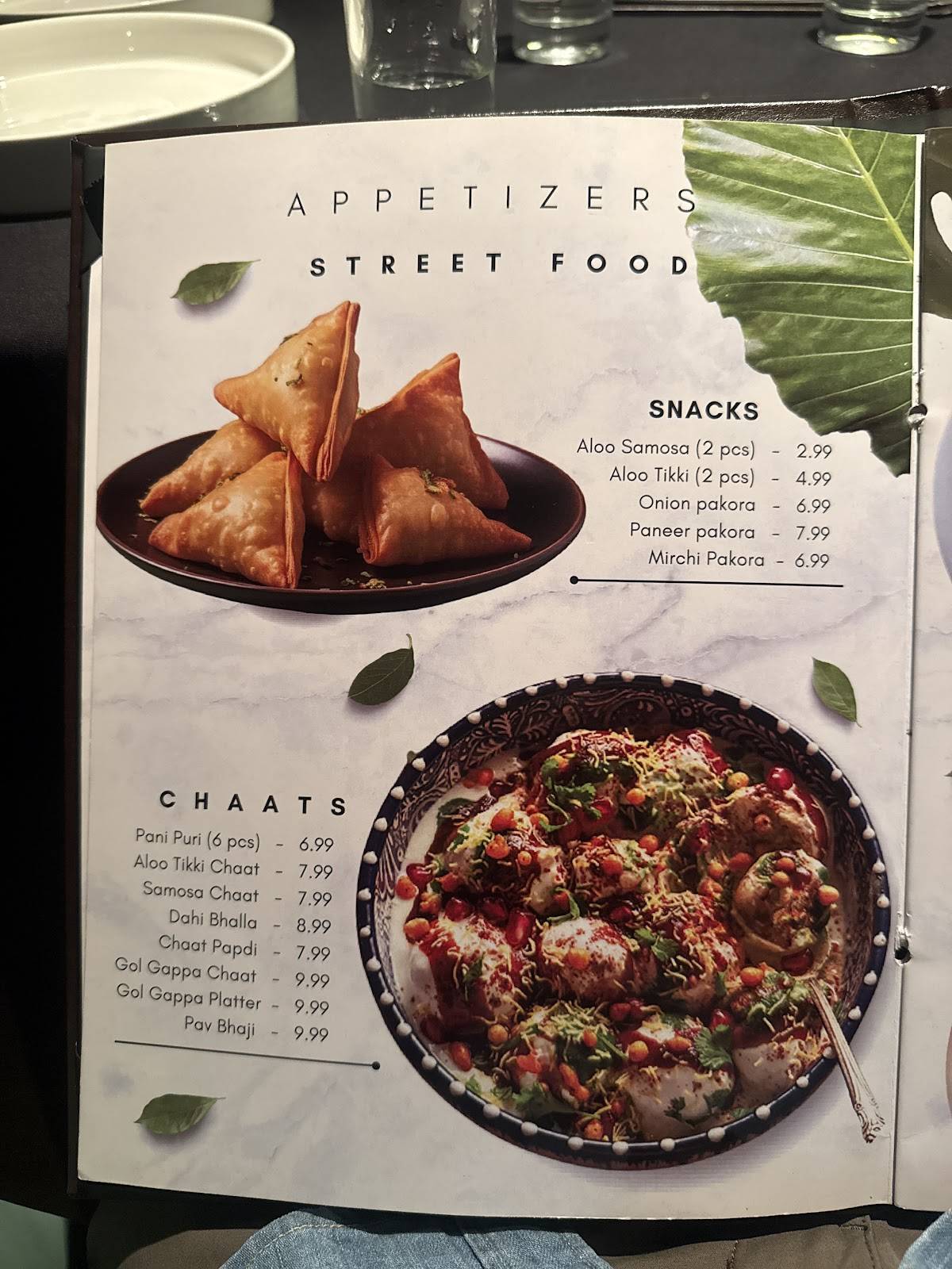 Menu at Amantran restaurant, Winnipeg