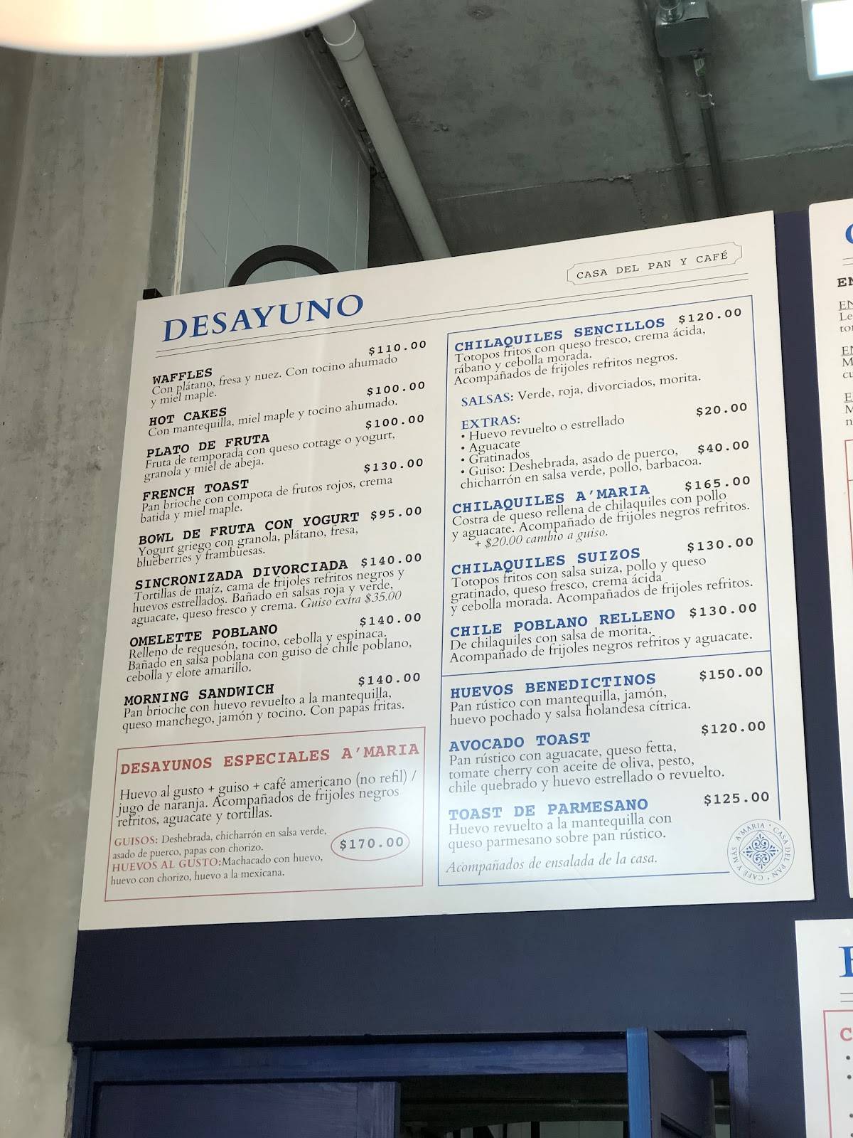 Menu at A'maria casa del pan y café, Monterrey