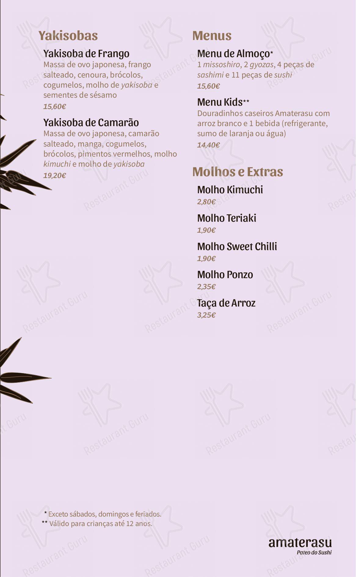 Menu em Amaterasu Pateo do Sushi restaurante, Algés