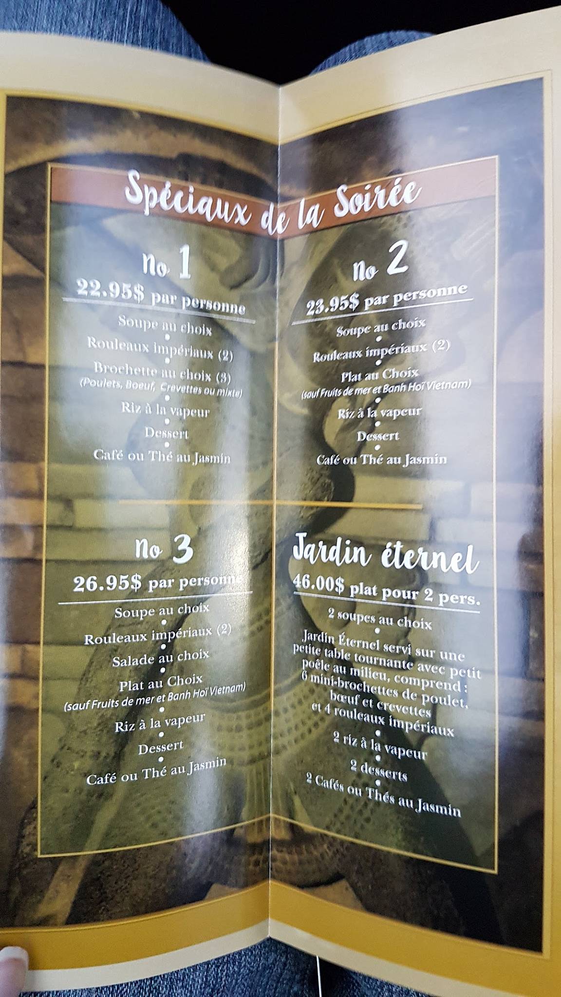 Menu au Ambiances d’Angkor restaurant, Canada