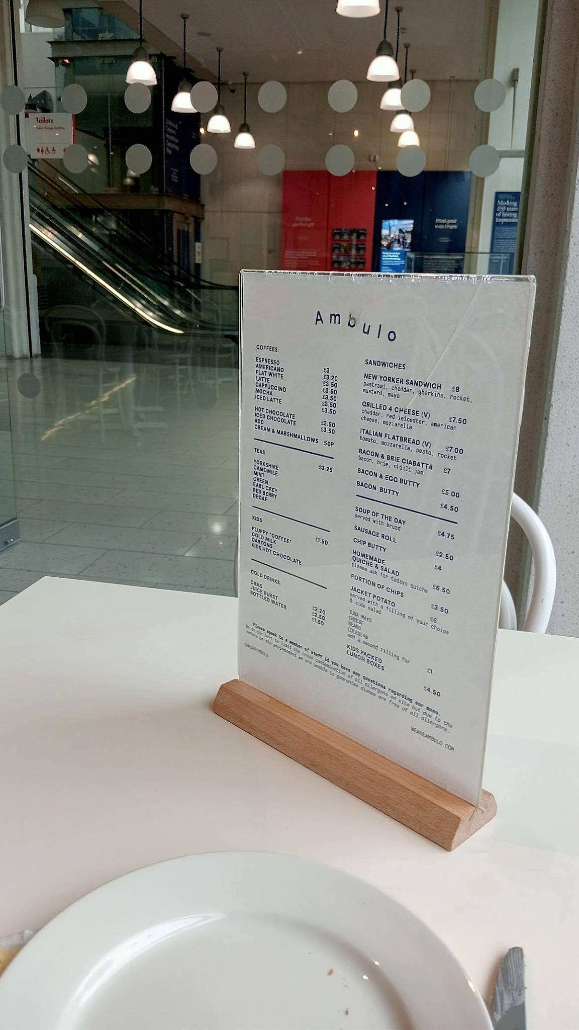 Menu at Ambulo cafe, Sheffield, 48 Arundel Gate