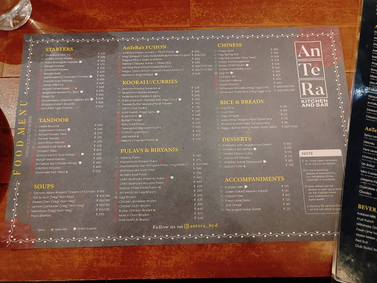 Menu at AnTeRa Kitchen and Bar, Hyderabad