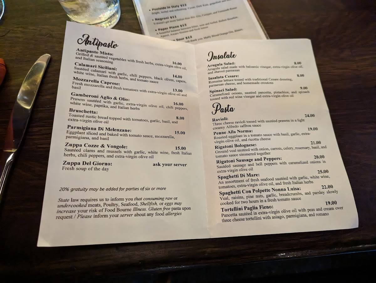 Menu at Nonna Luisa Ristorante restaurant, Anacortes