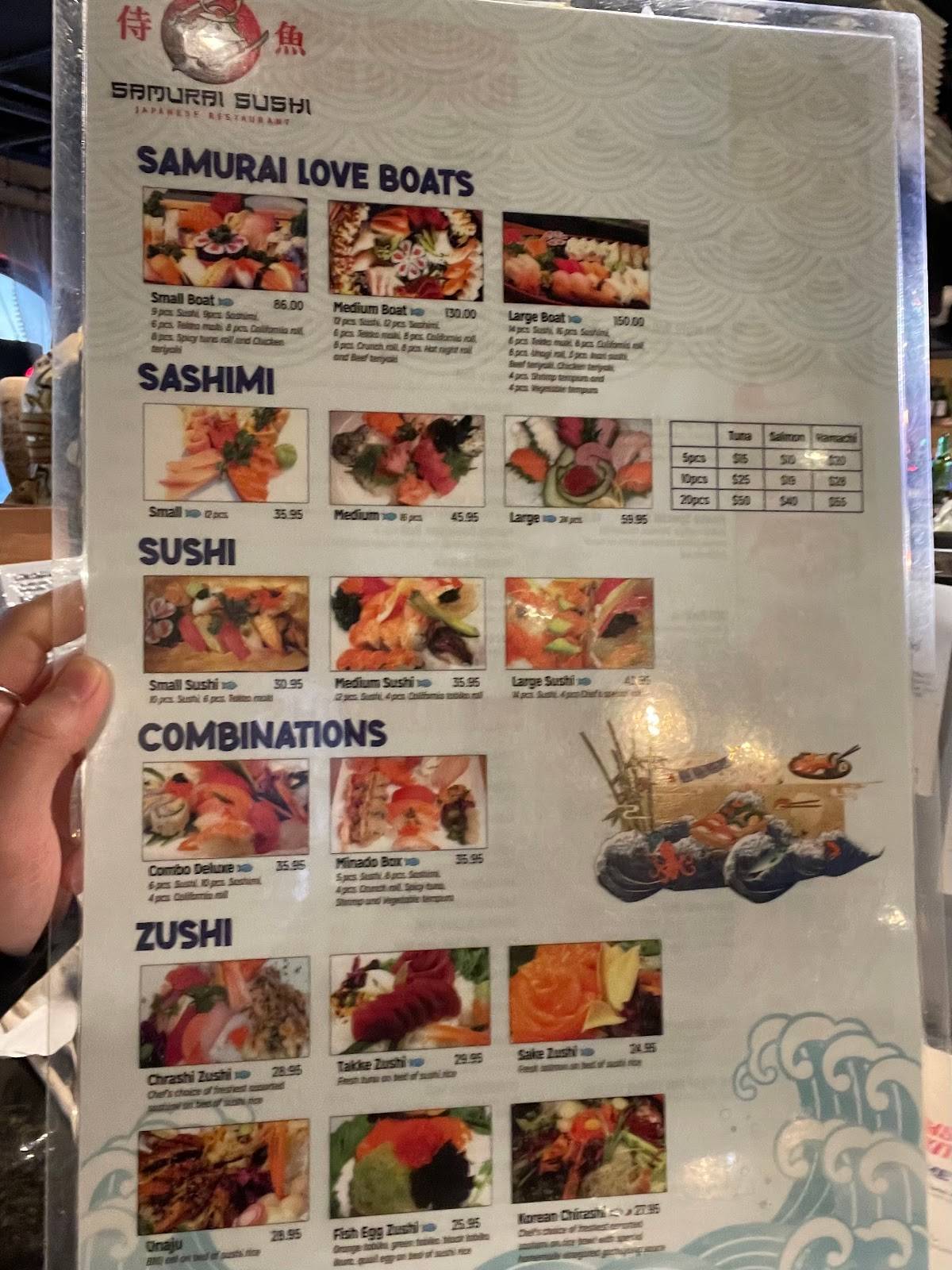 Menu at Samurai Sushi restaurant, Anchorage