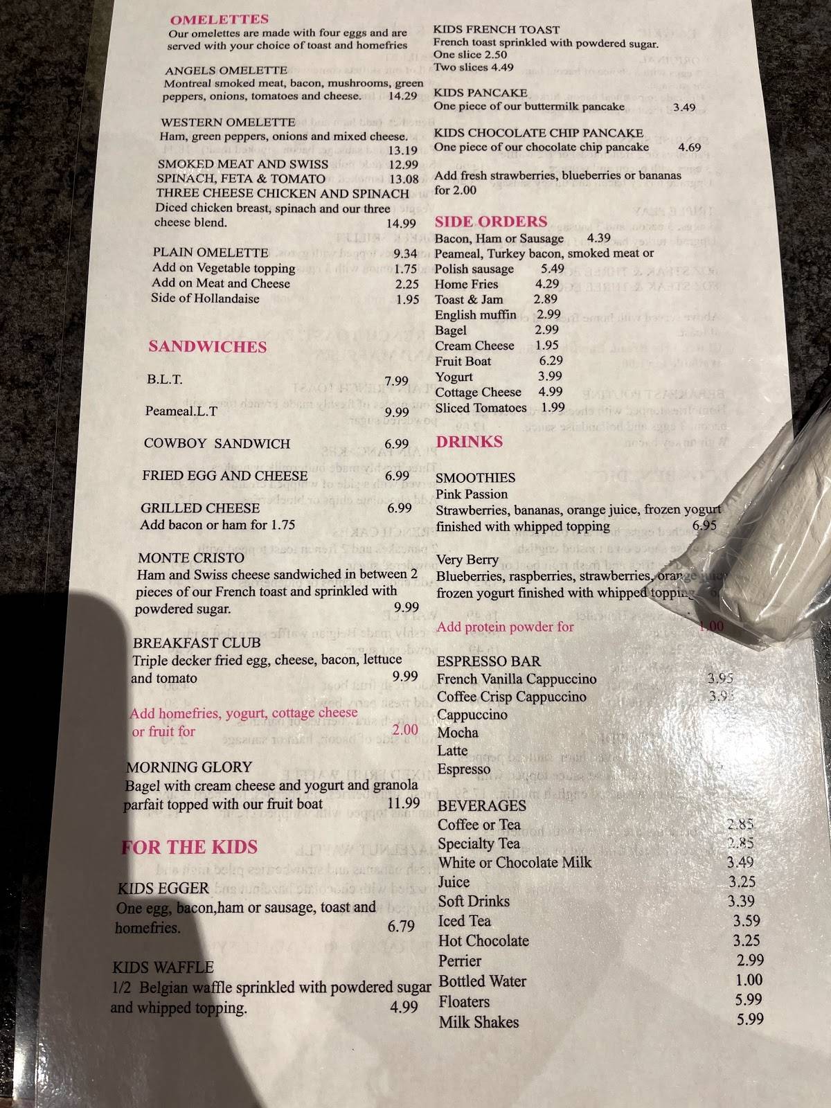 Menu at Angel's Diner - Family Restaurant London, London