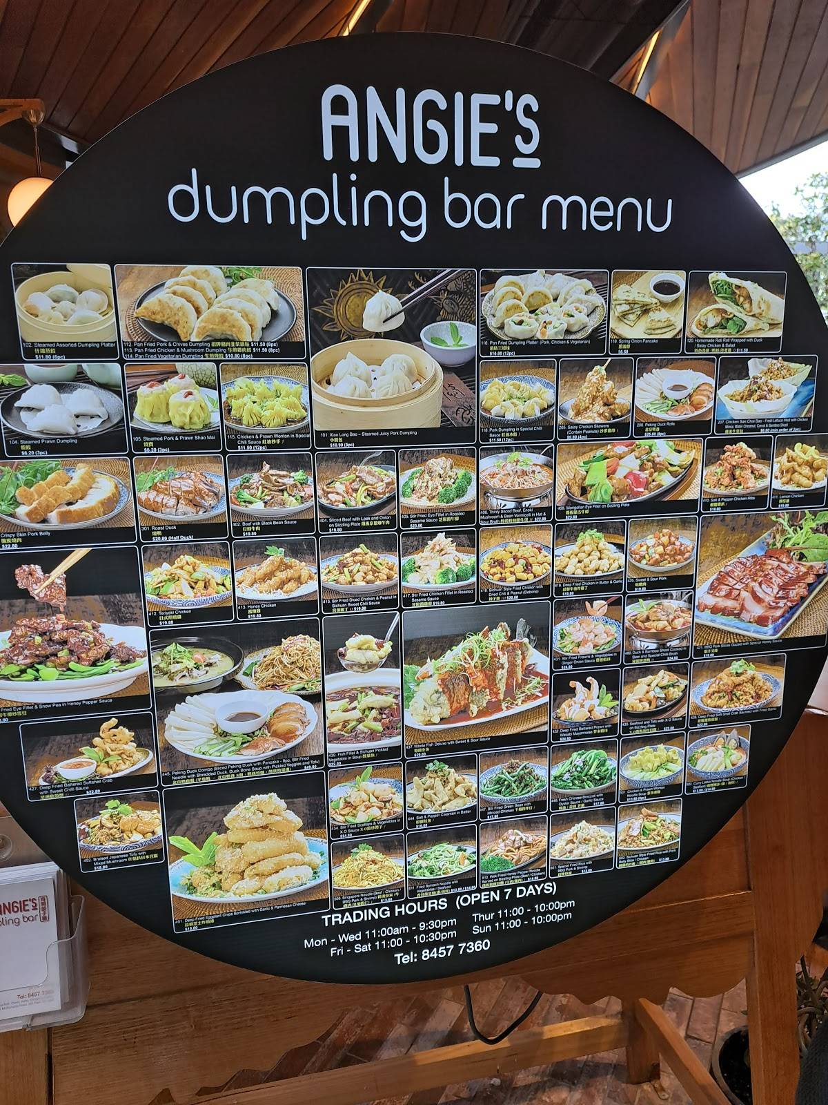 Menu at Angie's Dumpling Bar Mill Park, South Morang
