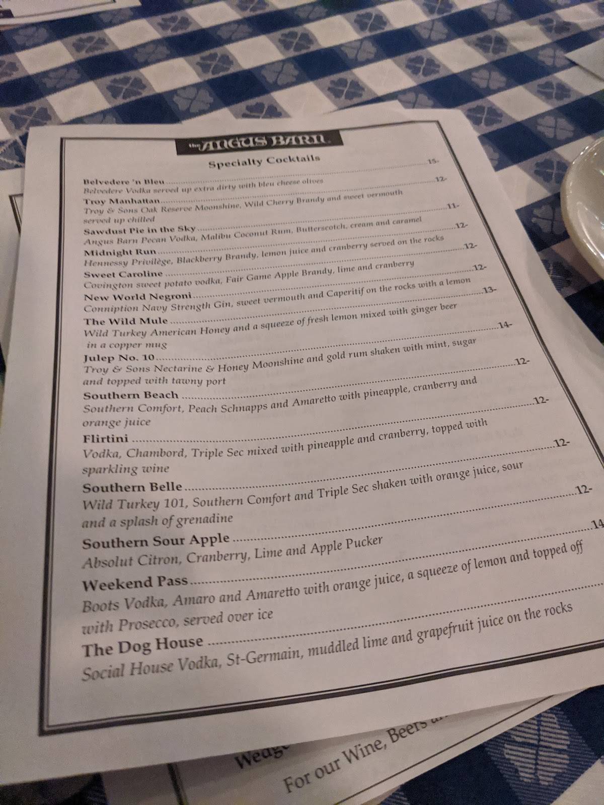 Menu at Angus Barn, Raleigh, Glenwood Ave