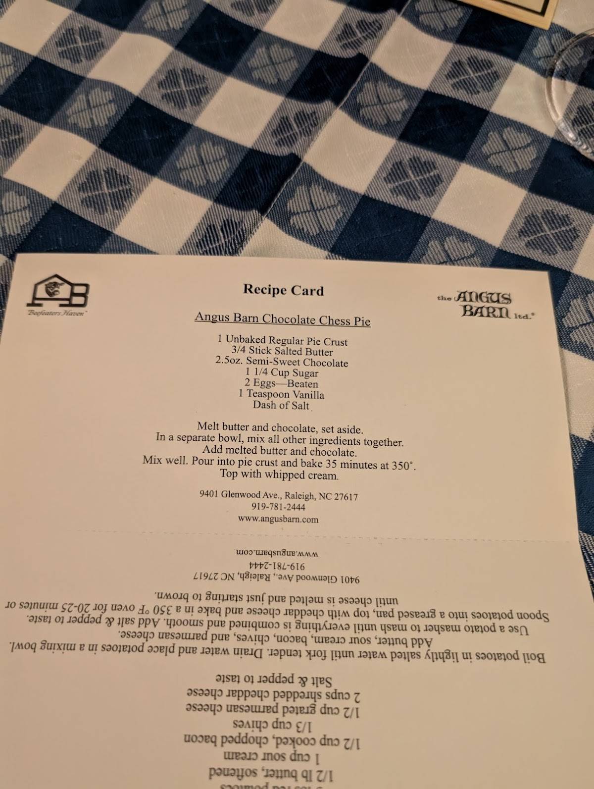 Menu at Angus Barn, Raleigh, Glenwood Ave