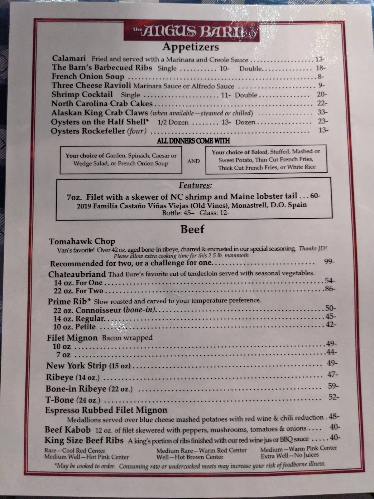 Menu at Angus Barn, Raleigh, Glenwood Ave