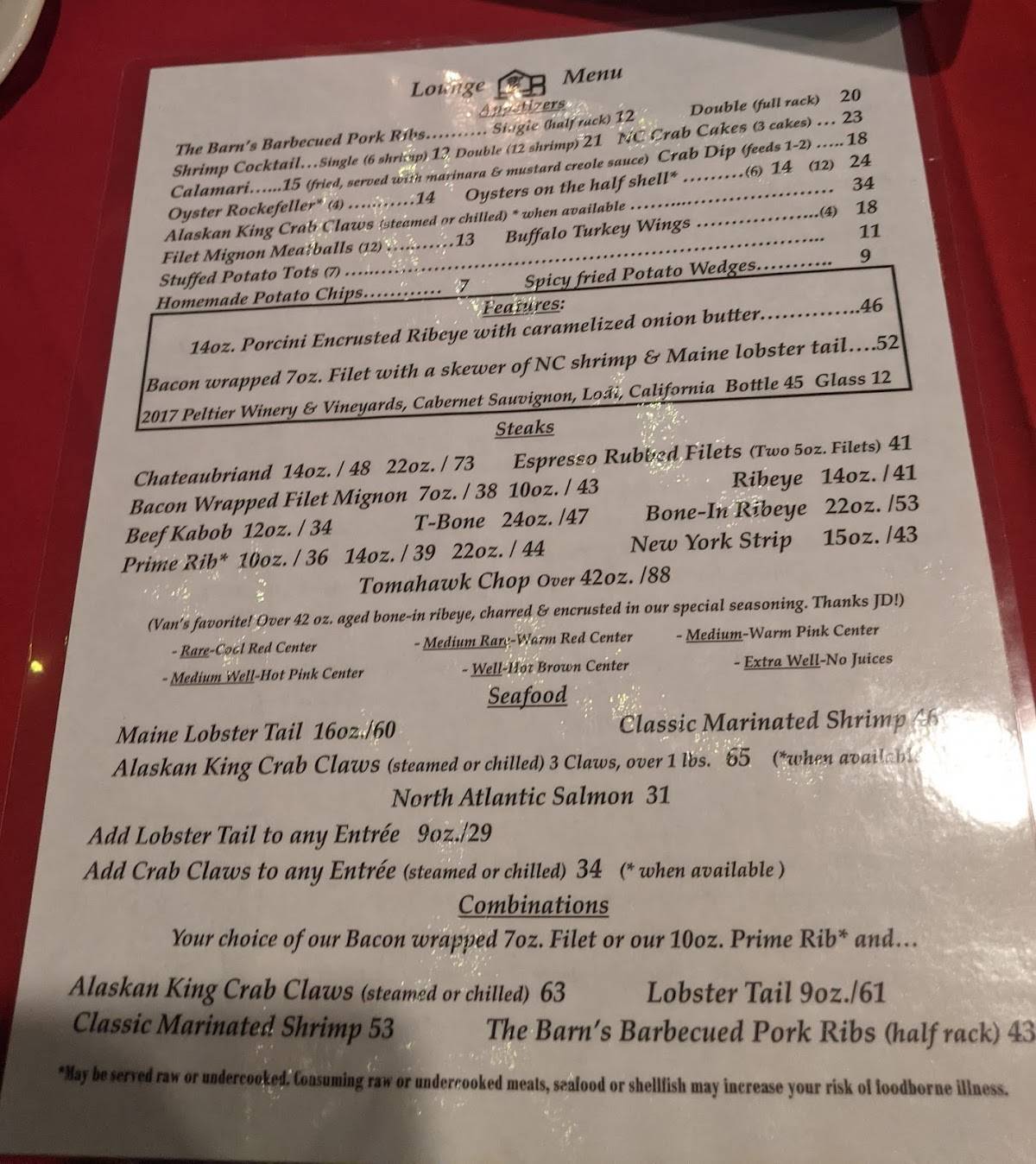 Menu at Angus Barn, Raleigh, Glenwood Ave